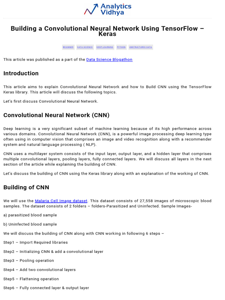 Building A Convolutional Neural Network Using Tensorflow Keras Pdf Artificial Neural Network