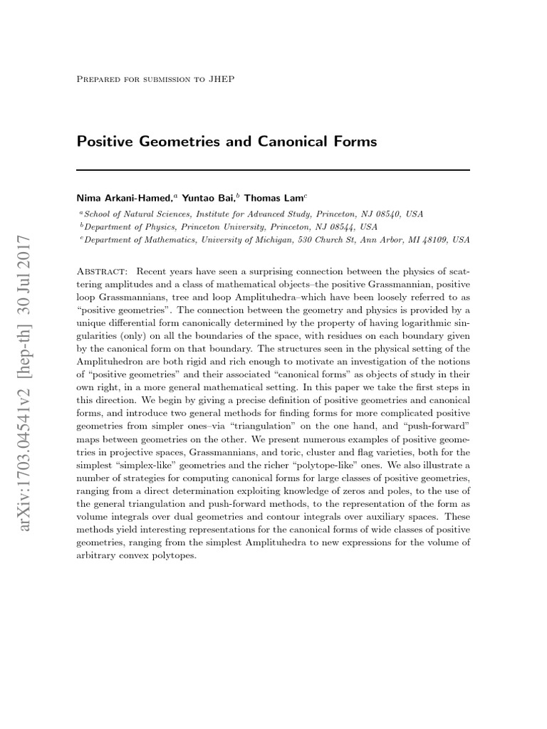 Positive Geometries and Canonical Forms | PDF | Polynomial | Equations