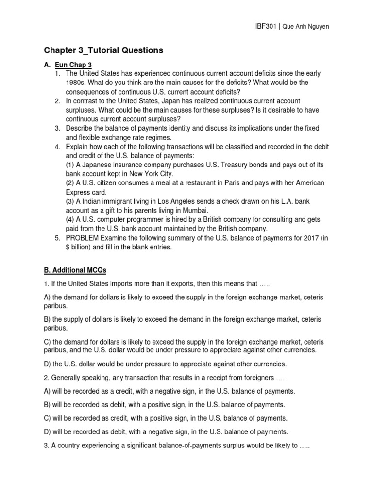 Chap03 Tutorial Questions | PDF | Balance Of Payments | International Business