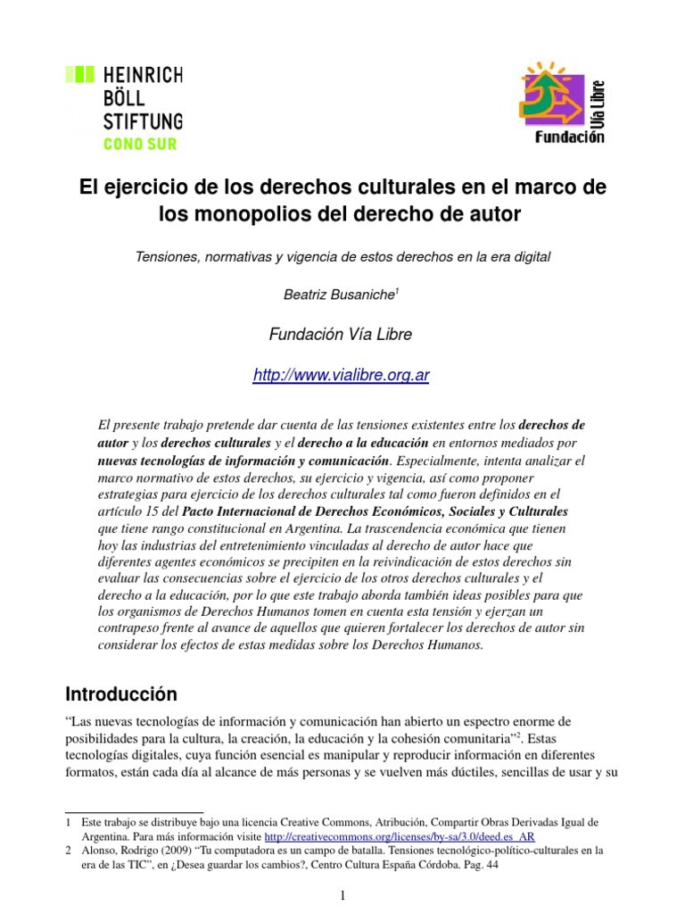 Beatriz Busaniche Derechos Culturales | PDF | Propiedad intelectual | Autor