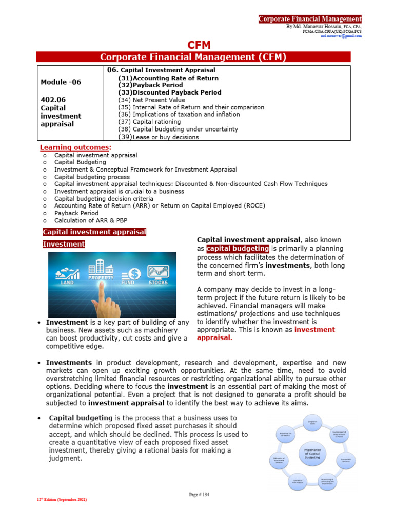 Corporate Financial Management (CFM) - Module-06 - Capital Investment ...