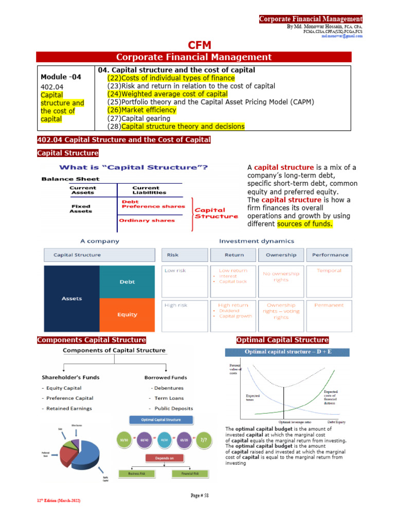 Corporate Financial Management (CFM) - Module-04 - Capital Structure and The Cost of Capital ...