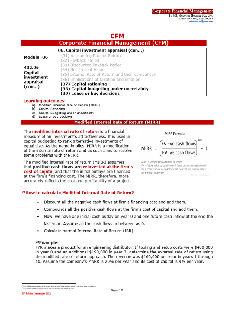 Corporate Financial Management (CFM) - Module-06 - Capital Investment ...