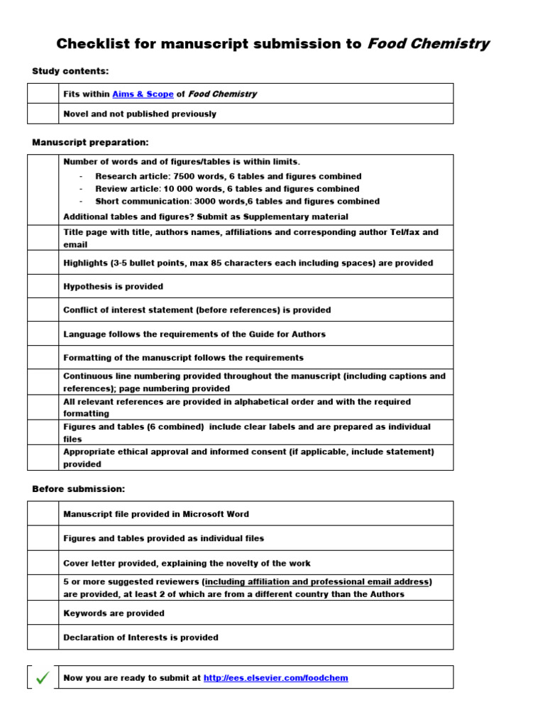Submission Checklist for Food Chemistry | PDF