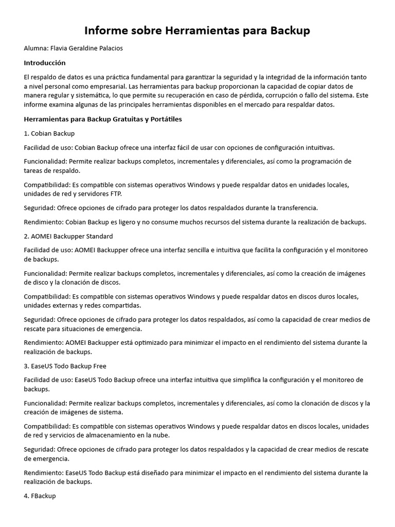Informe sobre Herramientas para Backup | Descargar gratis PDF | Apoyo ...