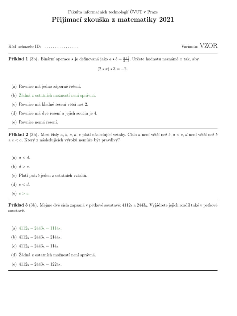 P Rij Imac I Zkou Ska Z Matematiky 2021: Z Adn A Z Ostatn Ich Mo Znost I Nen I SPR Avn A | PDF