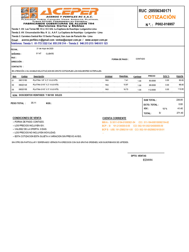 ACEPER - Platina de Acero | PDF
