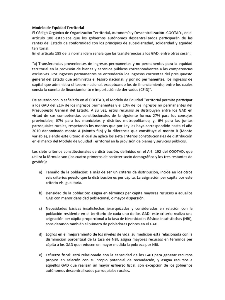 Modelo de Equidad Territorial 2025 | PDF | Presupuesto | Gobierno
