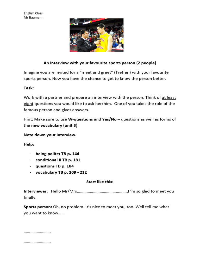 Interviewing Your Favorite Athlete | PDF | Vocabulary | English Language