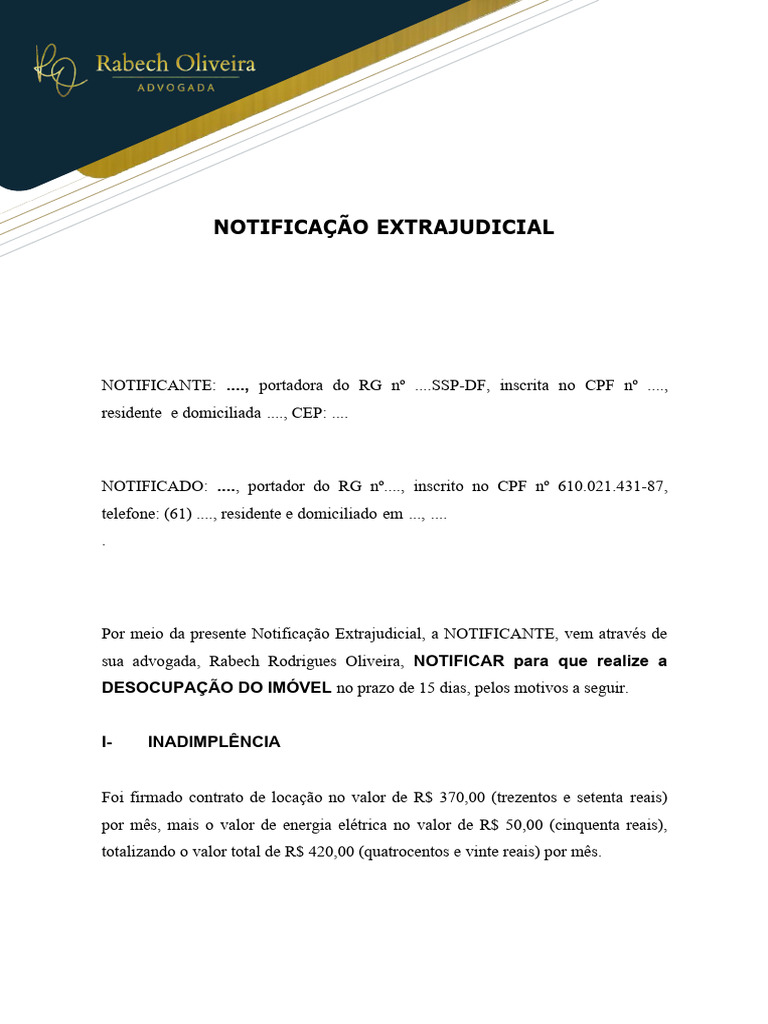 modelo de notificação extrajudicial | PDF | Despejo modelo de notificação extrajudicial | PDF | Despejo