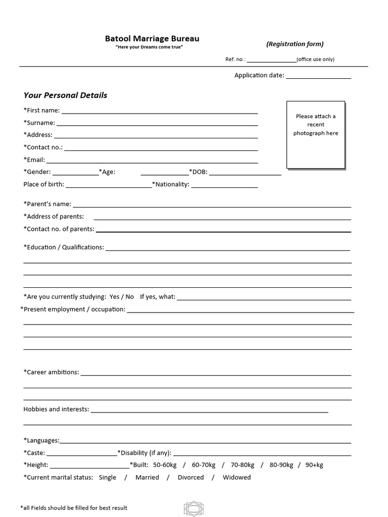 Batool_Marriage_Bureau - Form | PDF | Marriage | Divorce