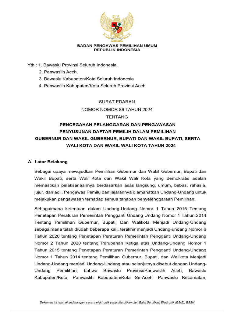 SE 89 Tahun 2024 Pencegahan Pelanggaran Dan Pengawasan Penyusunan ...