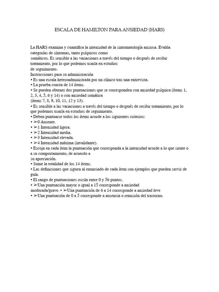 Escala de Hamilton para Ansiedad | PDF | Ansiedad | Causas de la muerte
