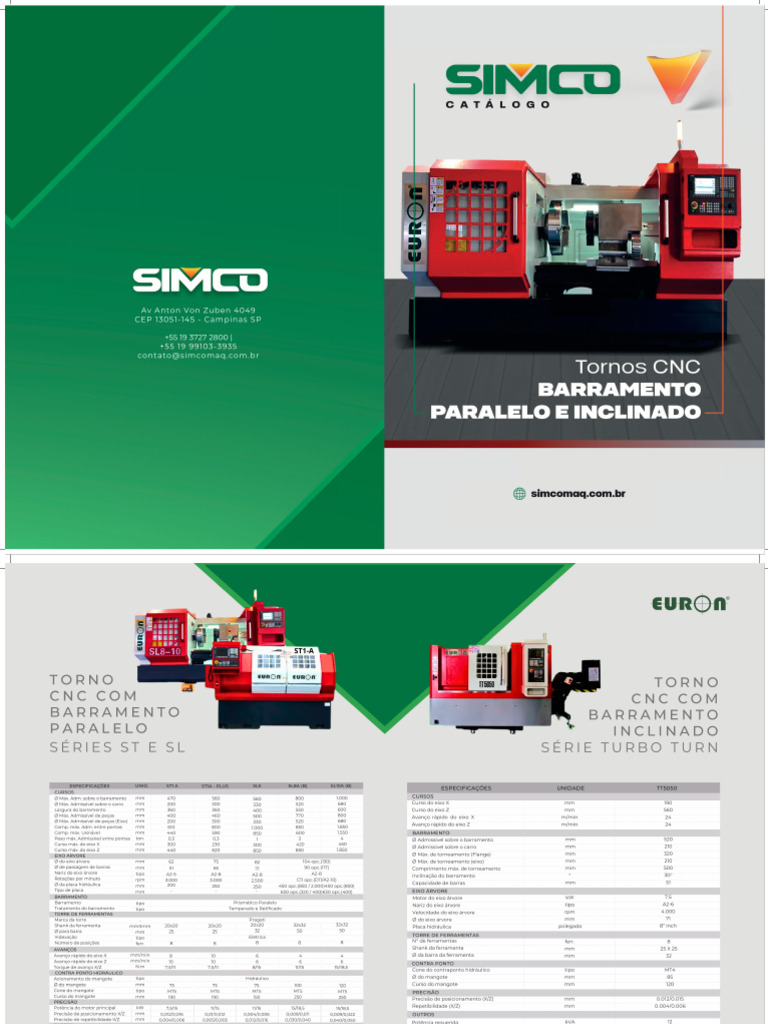 Catalogo 2023 - Tornos CNC Euron Barramento Paralelo e Inclinado | PDF