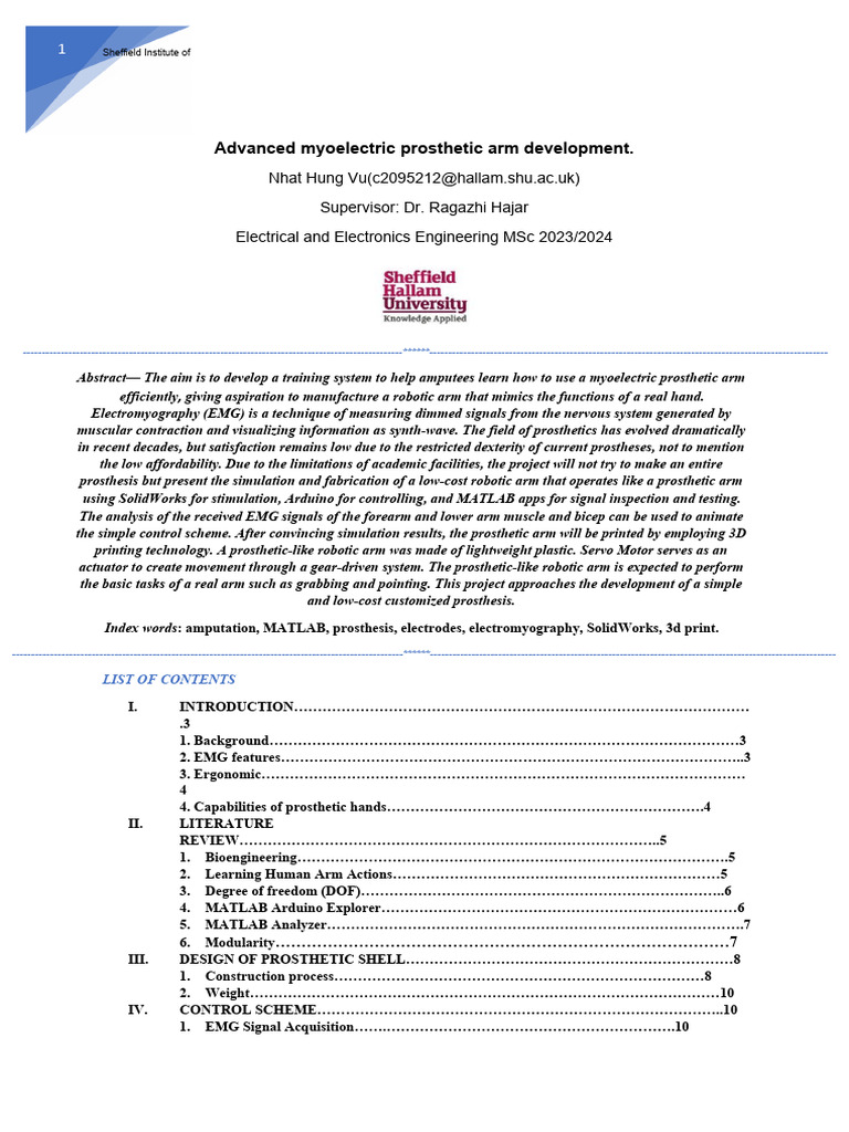 Low-Cost Myoelectric Prosthetic Arm | PDF | Prosthesis | Human Factors And Ergonomics
