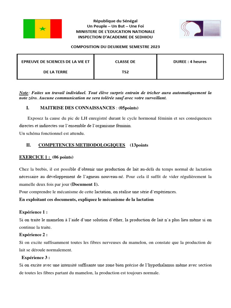 Compo 2 TS2 2023 - 094145 | PDF | Hypophyse | Biologie