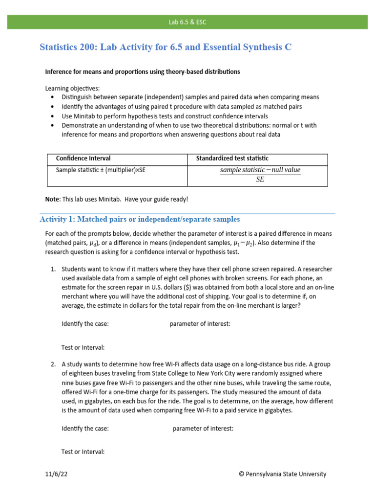 Section 06.5 and Essential Synthesis C Shared Lab - New | Download Free PDF | Statistics ...