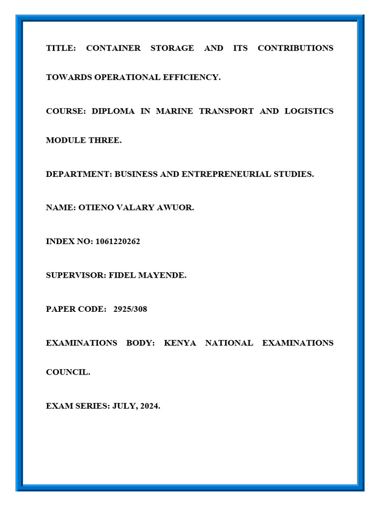 0 - Valary Awuor - Trade Project-Complete | PDF | Logistics | Performance Indicator
