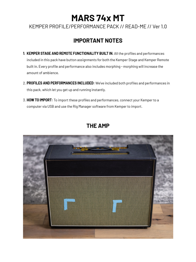 MARS 74x MT Kemper Profile Pack | PDF | Equalization (Audio) | Guitars