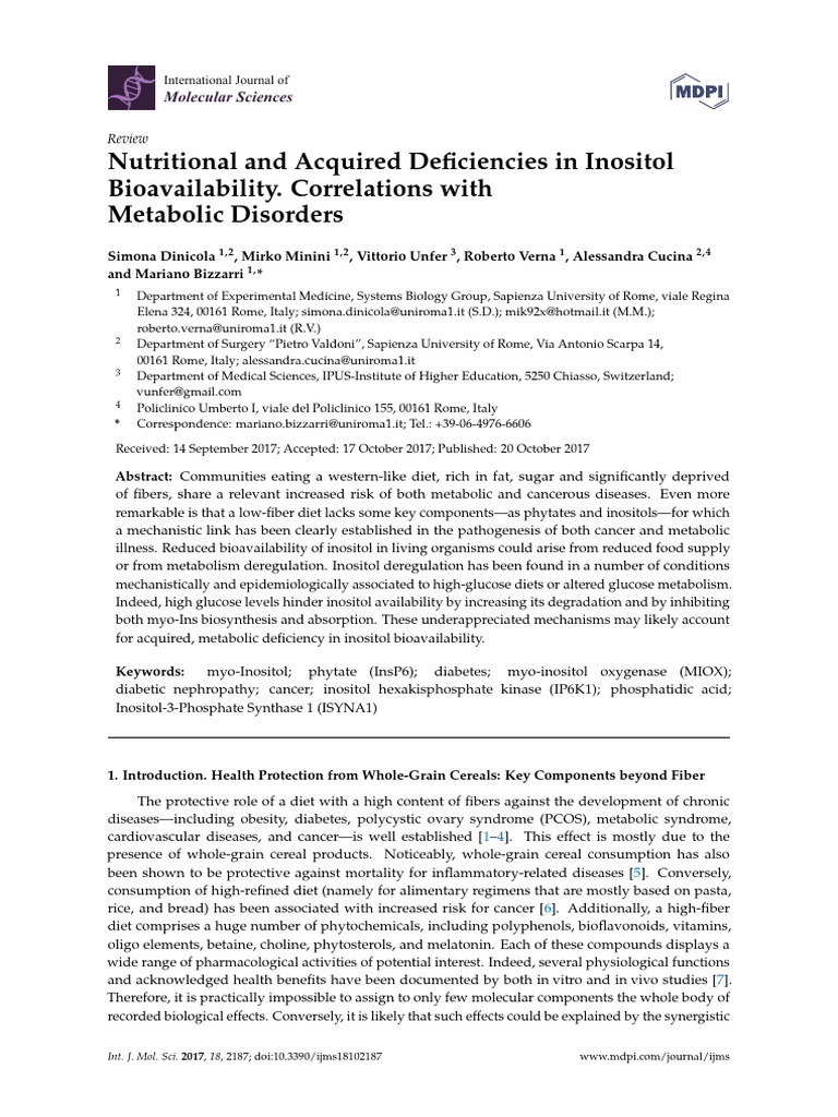 Nutritional and Acquired Deficiencies in Inositol | PDF | Biology | Biochemistry
