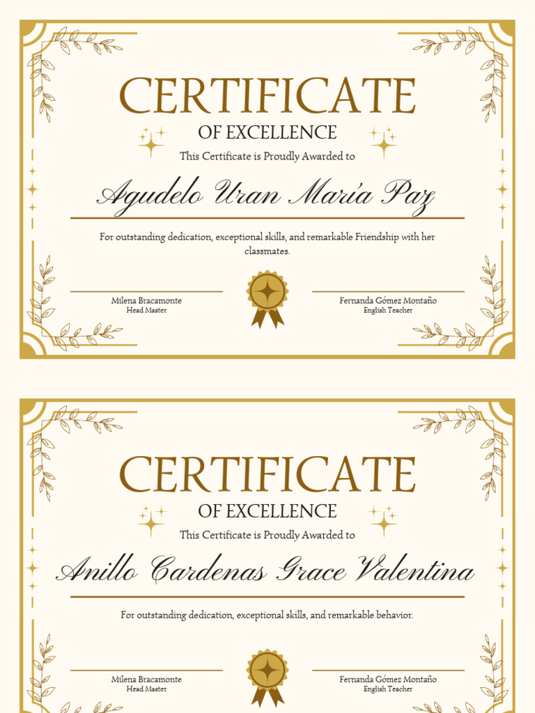 Cream and Gold Minimalist Elegant Excellence Certificate | PDF