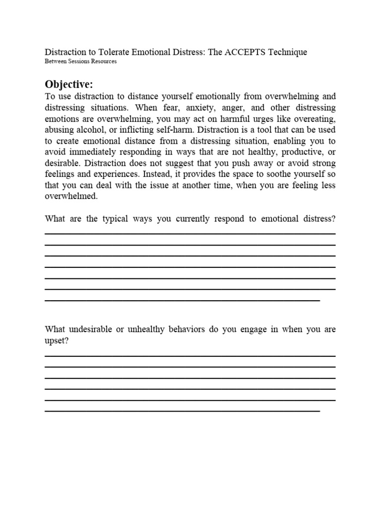 Distraction To Tolerate Emotional Distress | PDF | Dialectical Behavior ...