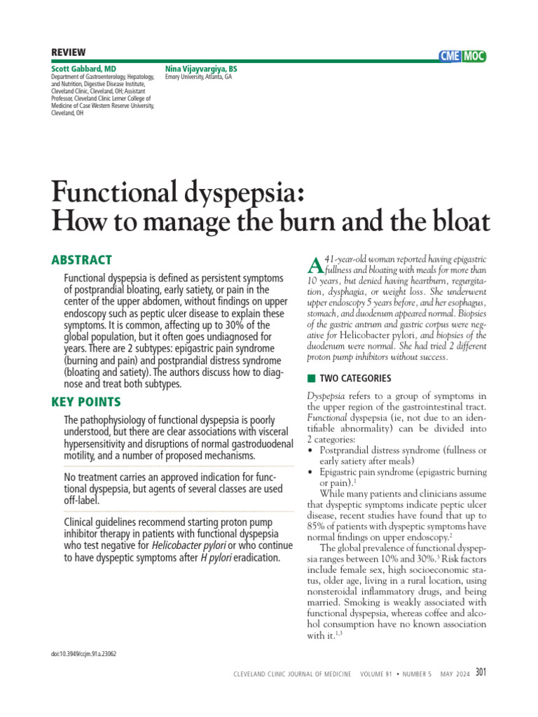 Functional Dyspepsia - How To Manage The Burn and The Bloat | PDF | Indigestion | Irritable ...