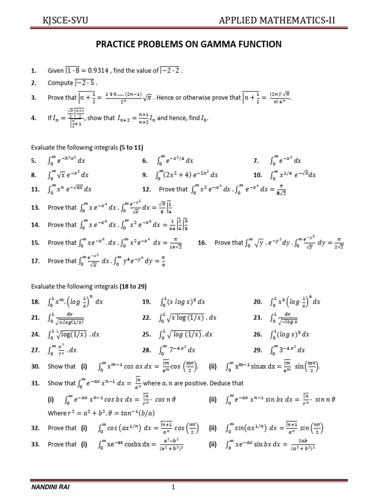 Practice Problems On Gamma Function | PDF