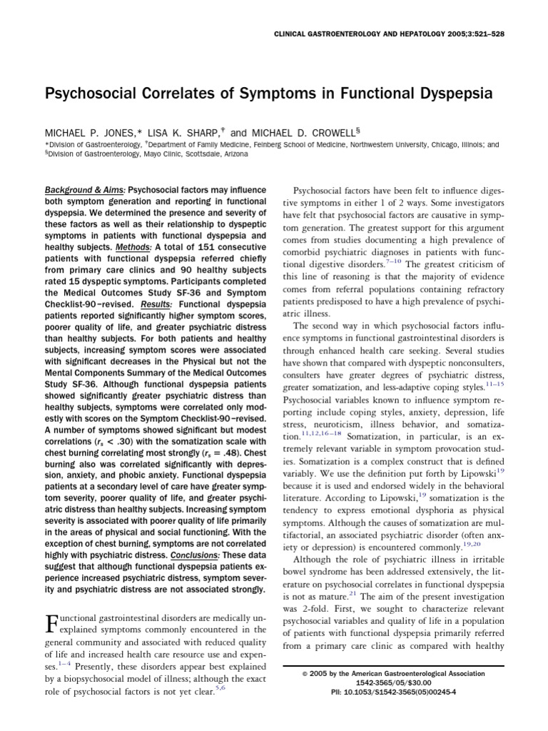 Psychosocial Factors in Functional Dyspepsia | PDF | Indigestion ...