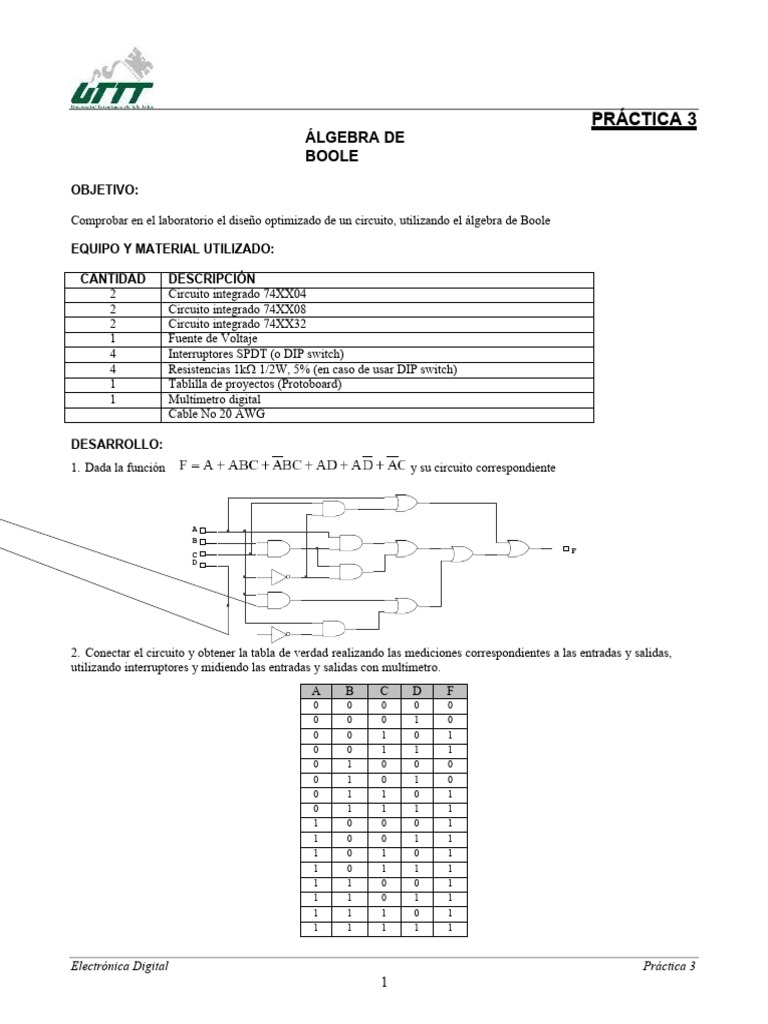 Practica 03 algebra de Boole 2024 | PDF | Red eléctrica | Electrónica