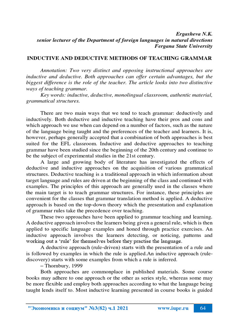 Inductive and Deductive Methods of Teaching Grammar | PDF | Learning ...