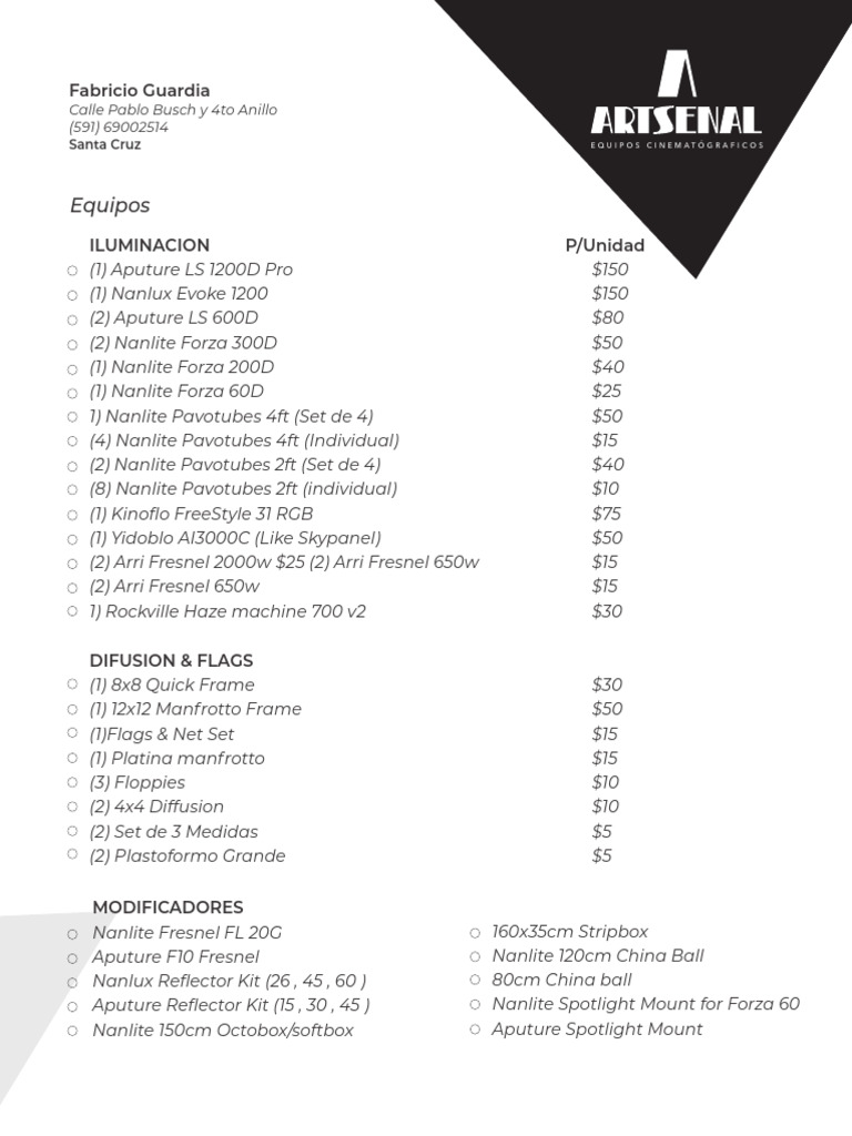 Lista de EquipsA | Download Free PDF | Film And Video Technology | Photography Equipment
