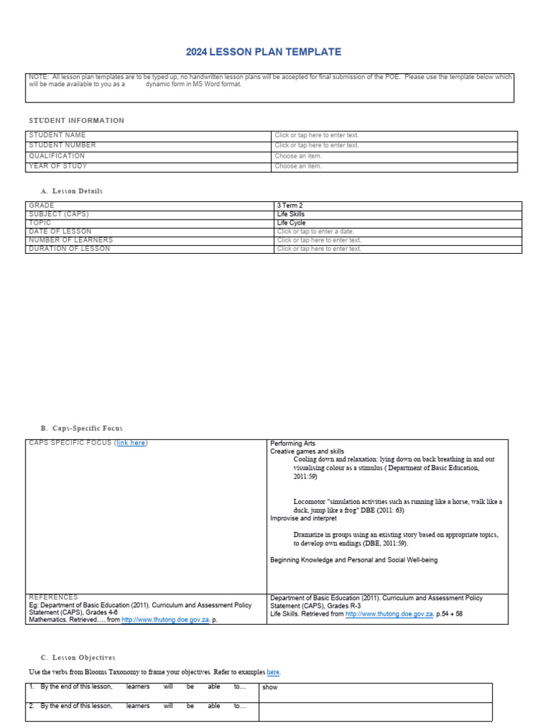 Copy-Lesson Plan Template For LS Blank | PDF | Lesson Plan | Learning
