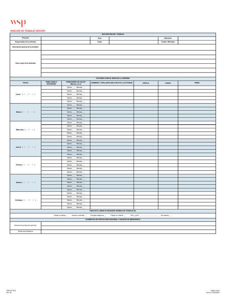 HSEQ-FT-014 Rev. 02 Analisis de Trabajo Seguro PDF | PDF | Contaminación | Radiación