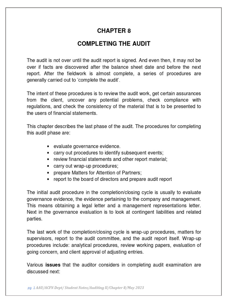 Chapter 8 Completing The Audit-May 2023 | Download Free PDF | Audit | Auditor's Report