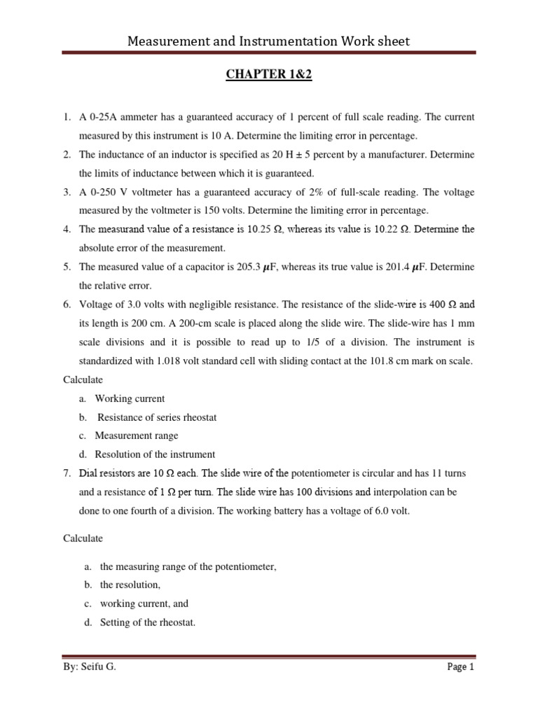 Worksheet On Measurement and Instrumentation | PDF | Capacitor ...