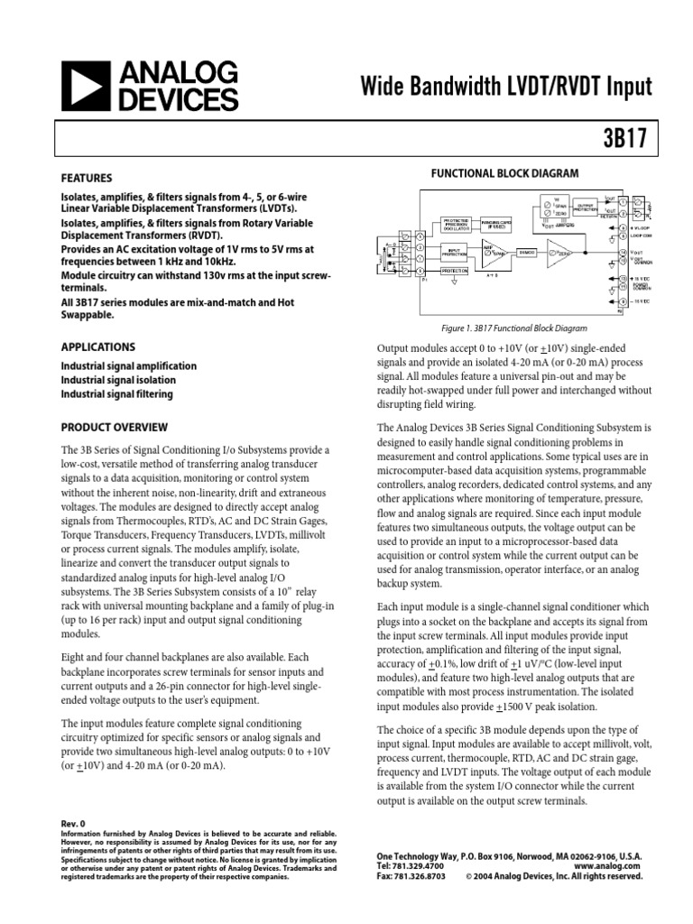 Wide Bandwidth LVDT/RVDT Input 3B17: Features | PDF | Amplifier ...