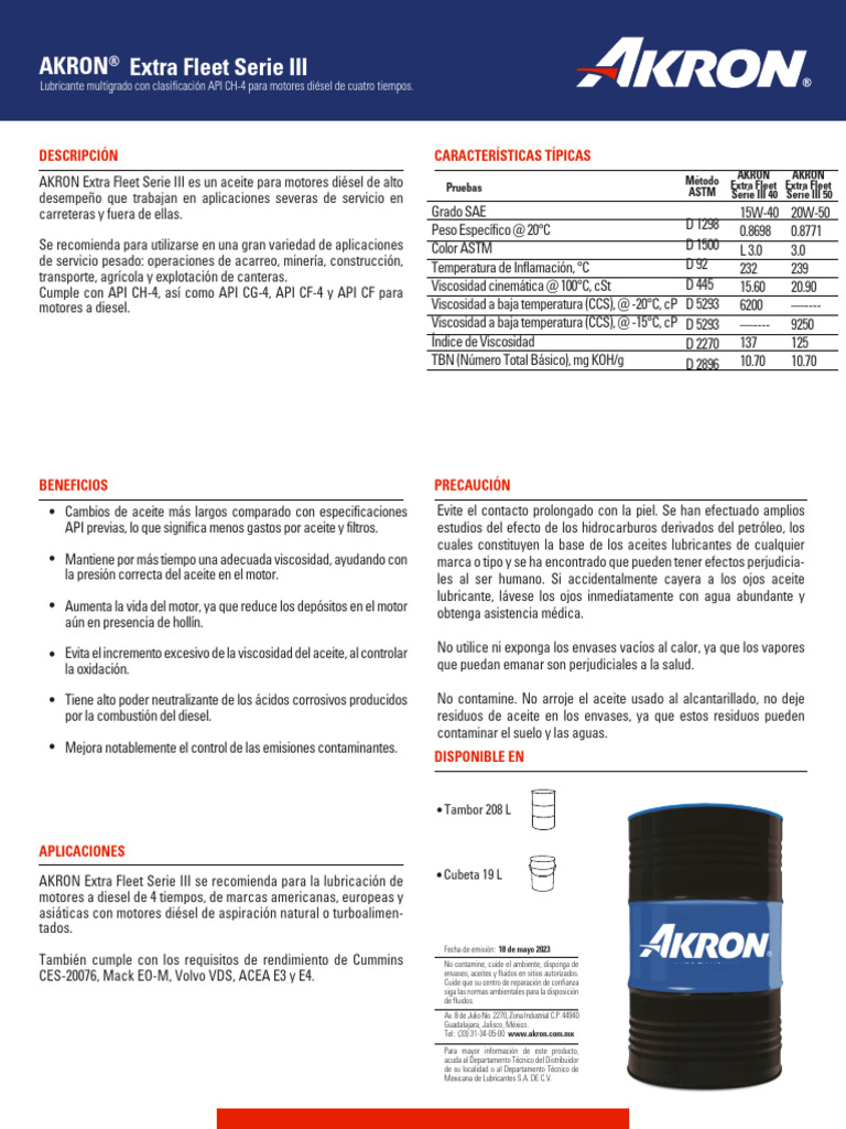 AKRON Extra Fleet Serie III | PDF | Lubricante | Petróleo
