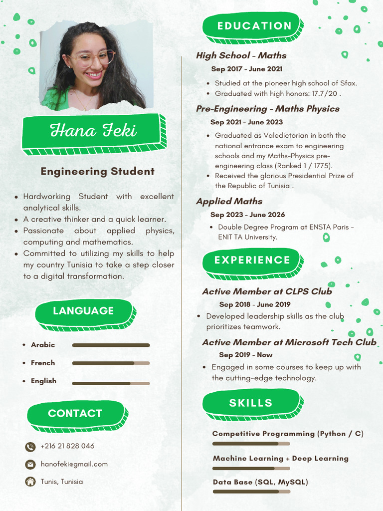 Engineering Student Profile: Hana Feki | PDF | Computing