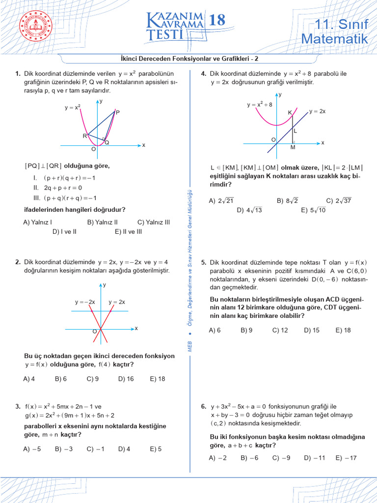 Sınıf Matematik Matematik: y Yx K y y X 2 Yx 8 + | PDF
