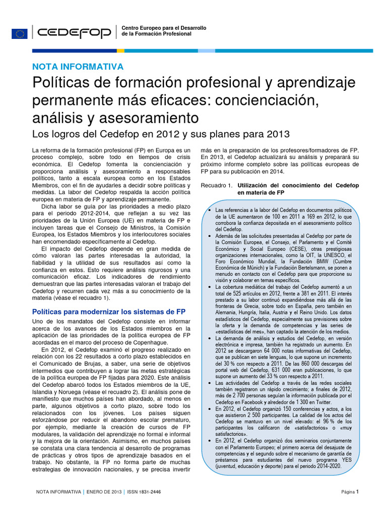 CEDEFOP | PDF | Aprendizaje | Desempleo
