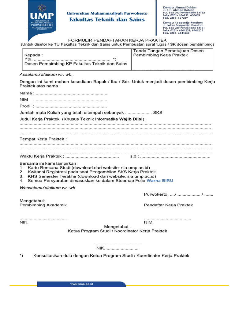 Formulir Pendaftaran KP 2022 | PDF