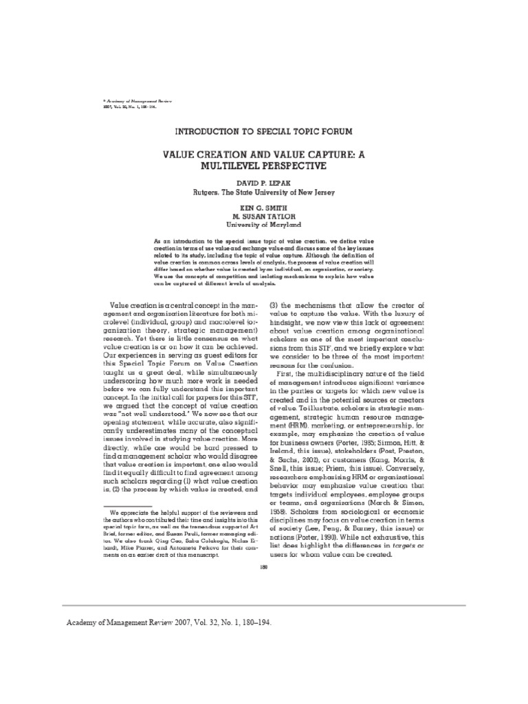 Lepalk Value Creation and Value Capture | PDF | Entrepreneurship | Innovation