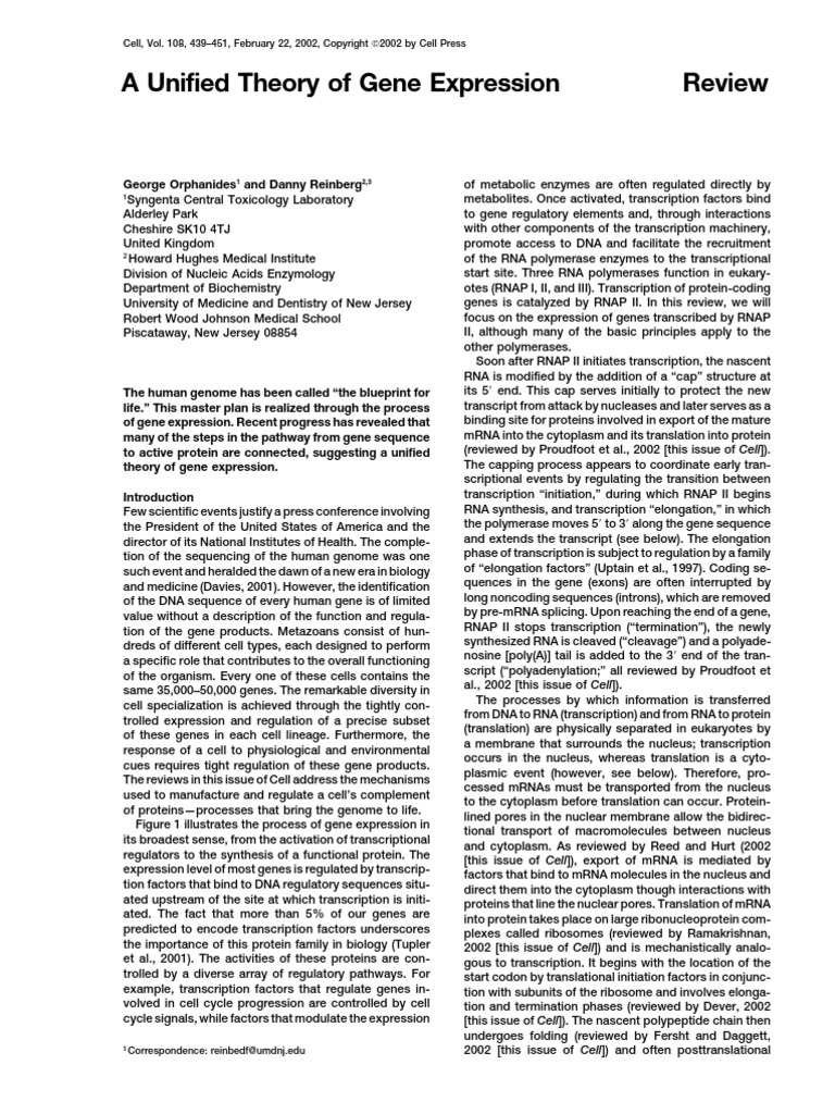 A Unified Theory of Gene Expression | PDF | Histone | Gene Expression
