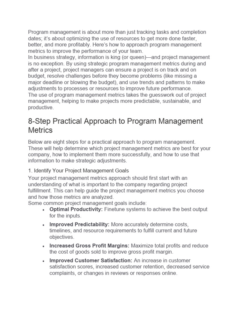 Program Management Metrics | PDF | Performance Indicator | Project ...