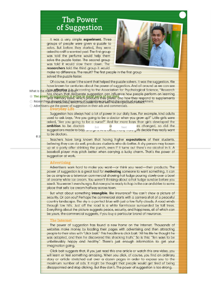 Reading - The Power of Suggestion 1 - Mode - Report - Unit 7 - Lesson 3 - 24-1 Advanced C1 ...