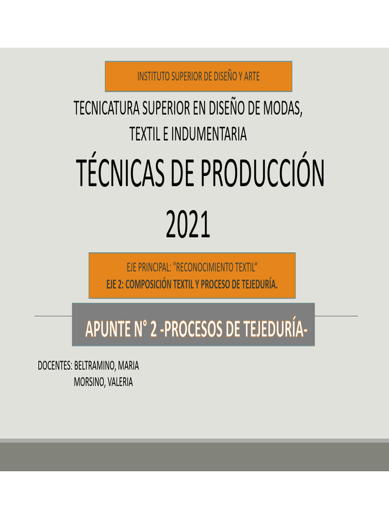Técnicas de Producción I - Apunte #2 - Procesos de Tejeduría | PDF ...