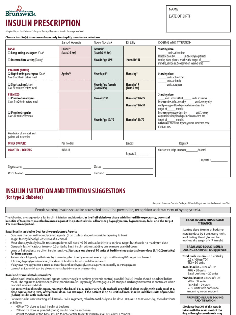 Insulin Prescription Form | PDF | Hypoglycemia | Insulin
