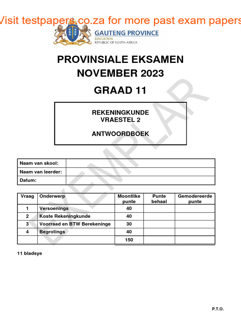 Gr 11 Accounting P2 (AFR)) 2023 Answer Book | PDF