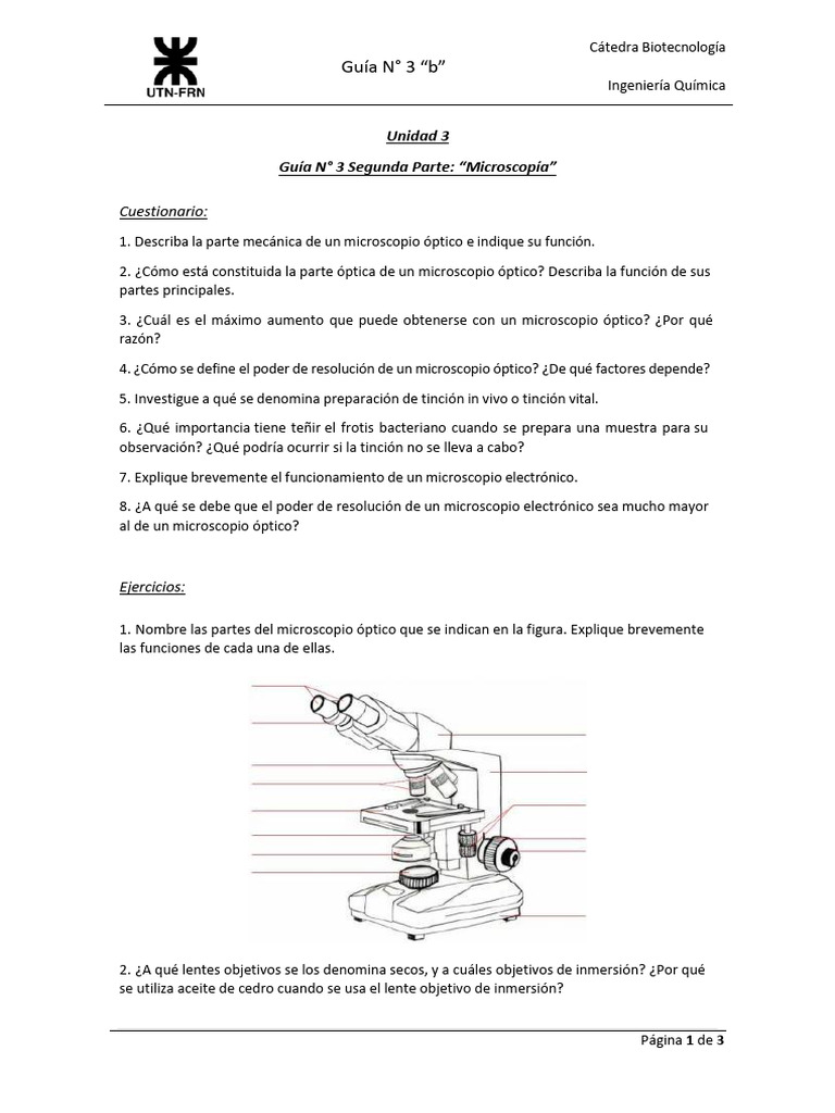 Guía #3b - Microscopía | PDF | Resolución angular | Microscopio